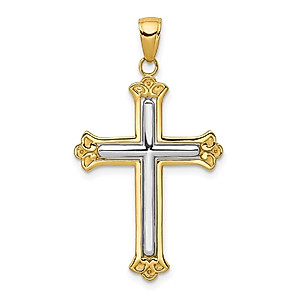 Diamond2Deal 14K Yellow Gold And White Religious Crucifix Cross Budded Religious Crucifix Cross Frame Pendant