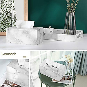 Lewondr Marble Tissue Box Cover, Rectangular PU Leather Facial Tissue Box Holder, Napkin Storage Box, Toilet Paper Holder Case Dispenser for Countertop Bedroom Bathroom Car Office - 9.8" x 5.3" x 4.5"