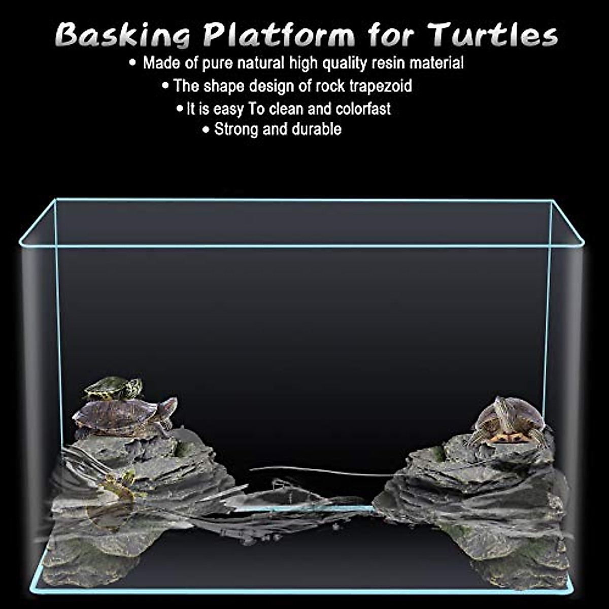 PINVNBY Basking Platform for Turtle,Resin Tortoise Resting Dock,Reptile Climbing Ramp Shale Habitat Ornament Floating Ledge Aquarium Decoration with 2 Pcs Suction Cups for Frogs, Newts,Lizard(3 Pcs)