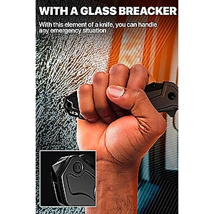 Tactical Knife for Men - 2.8 Inch Tanto Serrated Blade - Black Pocket Knife with Glass Breaker Seatbelt Cutter Pocket Clip - Cool Folding Knives for Camping Military Work - Birthday Mens Gifts 6620