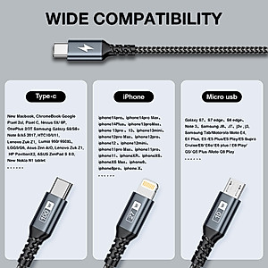 GIANAC 100W USB C Multi Charging Cable [1.2M] 3 in 1 Charging Cable with E-Mark Chip, USB C [100W]+Lightning[27W]+Micro[10W] for Samsung S23,iPad Pro, iPad Mini, MacBook Pro/Air/iPhone14 13 12 11