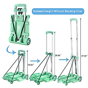 JMFOLD 70 lbs Folding Hand Truck,Lightweight Hand Truck Dolly with 2 Wheels & 2 Ropes,Portable Trolley,Folding Luggage Cart,Airport,Travel,Moving and Office (Green)