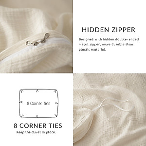 AGSIT Muslin Duvet Cover 100% Washed Cotton, Queen Size Duvet Cover Set Linen Like, Minimalist Soft Comforter Cover 3 Pieces, Lightweight Gauze Duvet Cover with 2 Pillowcases, 90”x90”, Buttery White