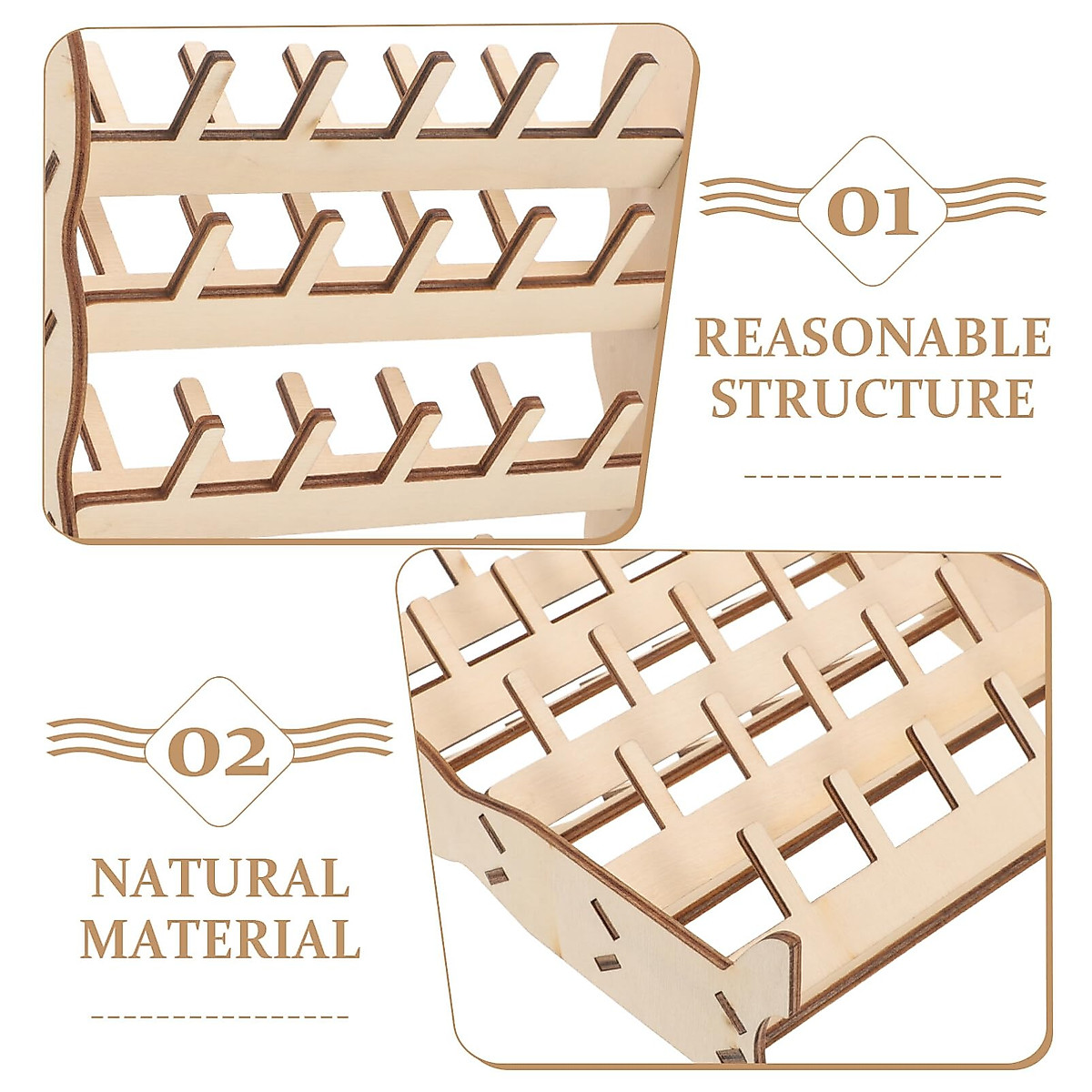 EXCEART Spools Wooden Thread Rack Thread Holder Organizer Wall-Mounted with Hanging Hooks for Embroidery Quilting and Sewing Threads