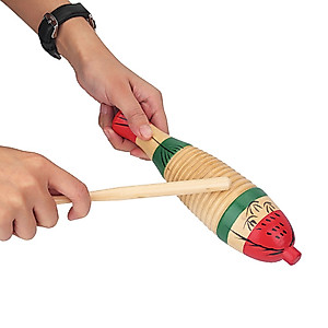 Bnineteenteam Fish-Shaped Wooden Guiro Percussion Instrument with Scraper