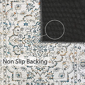 Vernal Machine Washable Non Slip Area Rug for Living Room, Bedroom, Dining Room Pet Friendly High Traffic Non-Shedding Rugs Odessa Collection Carpets 5 X 7 Feet Blue/Yellow/Cream