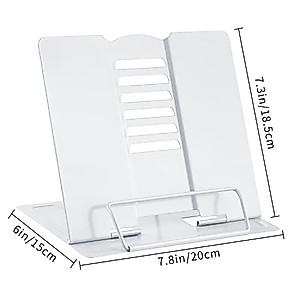 MSDADA Desk Book Stand Metal Reading Rest Book Holder Adjustable Cookbook Documents Holder Bookstands for Recipes Textbooks Music Books Birthday Gift for Age 3,4,5,6,7,8,9,10+ Boys Girls (White)