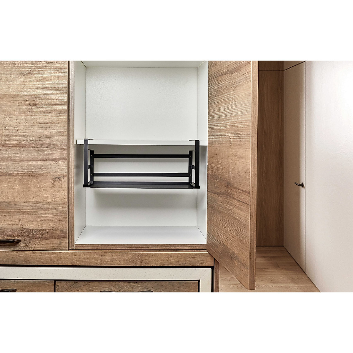 Nxconsu 2Pack Under Shelf Storage Basket Organizer Hanging Holder for Cabinet Pantry Kitchen Cupboard Desk Counter Bookshelf Organization Add-on Space Saver Heavy Duty Slide-in Black Large