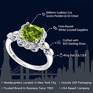 Gem Stone King 925 Sterling Silver 8MM Cushion Gemstone Birthstone and White Created Sapphire Engagement Ring | Wedding Engagement Anniversary Promise Ring For Women