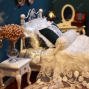 iLAND Victorian Dollhouse Furniture on 1:12 Scale, Dollhouse Bed Set 5pcs