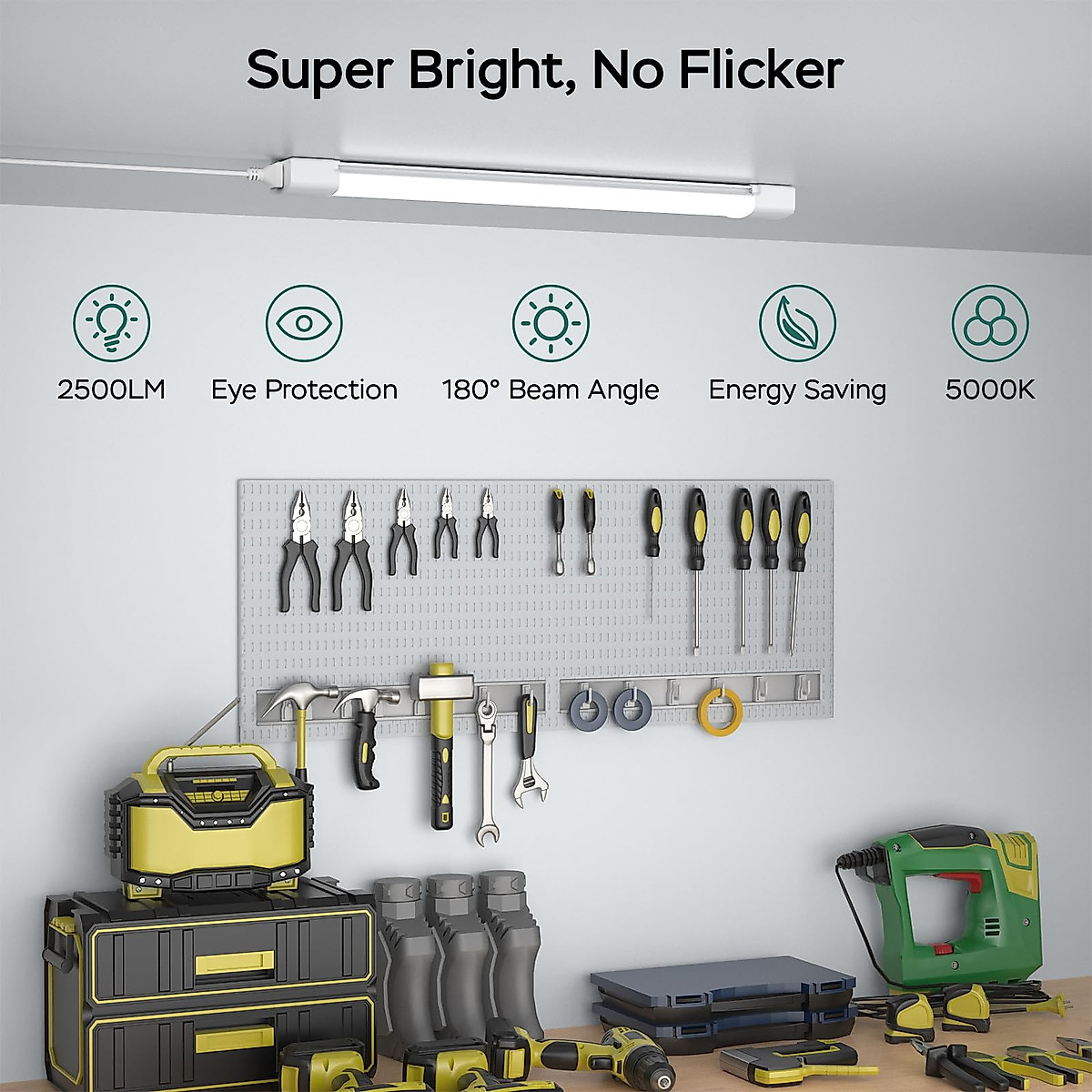 Denlead Plug in Light Fixture 2FT, 5000K Linkable Plug-in Utility Shop Light, 18W Light Bar for Room, Overhead Light for Workbench Kitchen Garage, IP66 Waterproof