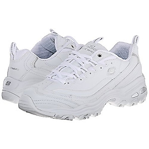 Skechers Women's D'Lites Memory Foam Lace-up Sneaker,White Silver,7 M US