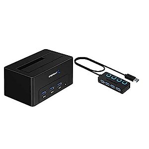Sabrent USB 3.0 SATA/SSD 2.5" HDD Docking Station with 3 USB Ports + 4-Port USB 3.0 Hub with Individual LED Power Switches