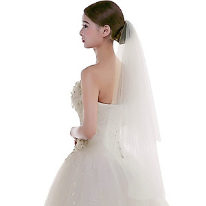 Edith qi Women's Simple Tulle Bridal Veils Short Wedding Veils For Brides Bachelorette Party Ivory,Free Size