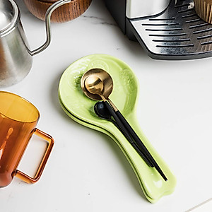 Sweejar Owl Ceramic Spoon Rest Set, Large Spoon Holder for Kitchen, Drip Catcher for Ladle, Spatula, Tongs, Cooking Accessories, Set of 2 (Green)
