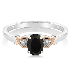 Gem Stone King 925 Sterling Silver and 10K Rose Gold 7X5MM Oval Gemstone Birthstone and Diamond Accent Engagement Ring | Wedding Anniversary Promise Ring For Women | Available In Size 5-9