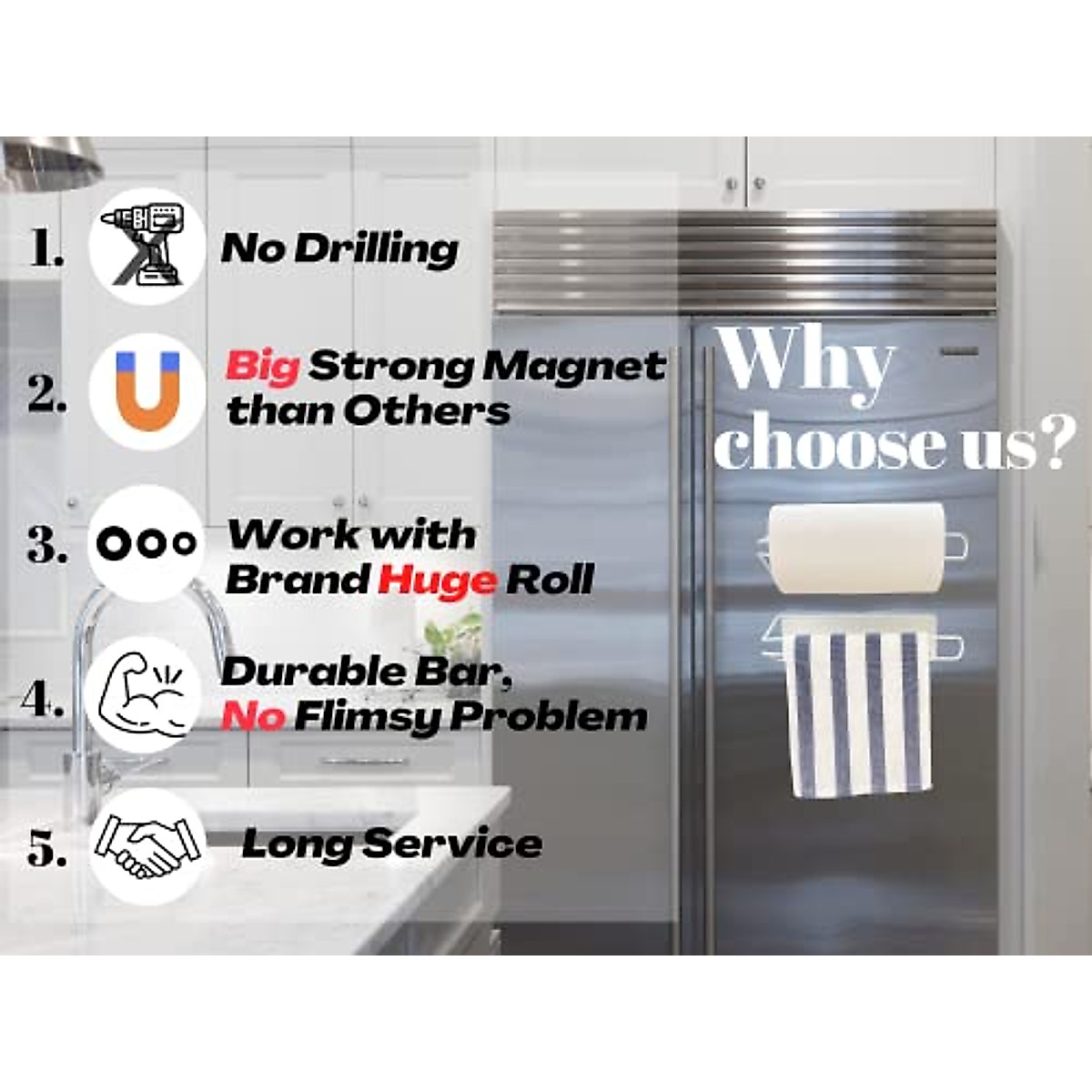 Magnetic Paper Towel Holder for Refrigerator- for Toolbox, Grill, RV, Fridge, Magnetic Towel Bar for Garage, Laundry Room, Bathroom, Kitchen, Metal White