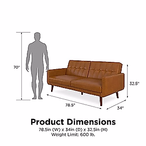 DHP Nia Upholstered Modern, Adjustable Sofa Bed and Couch, Camel Faux Leather Futon
