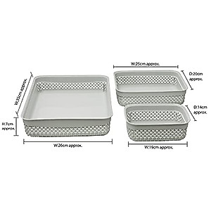 JVL Droplette Design Set of 3 Rectangular Plastic Storage, One Size, Grey