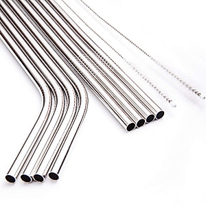 YIHONG 8 Pcs Reusable Metal Drinking Straws - 8.5Inch Stainless Steel Straws - 6mm Diameter Wide- Compatible with 20oz Yeti Tumblers - For Cold Beverage - 4 Straight + 4 Bent + 2 Brushes+1 Pouch