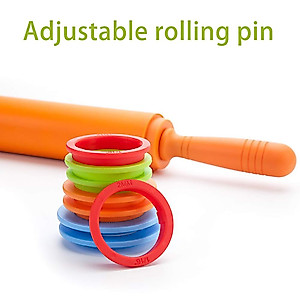 Adjustable Rolling Pin, Dough Roller, Silicone Rolling Pins with 4 Thickness Rings for Baking Dough, Pizza, Pie, Pastries, Pasta, Cookies(Orange)