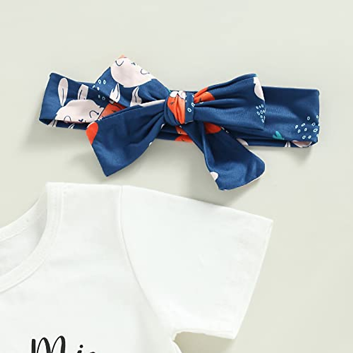 Baby Girl Easter Outfits Short Sleeve Bunny Egg Print T-Shirt Long Flare Pants Clothing Set Toddler Summer Outfit (Blue+White,4-5T)