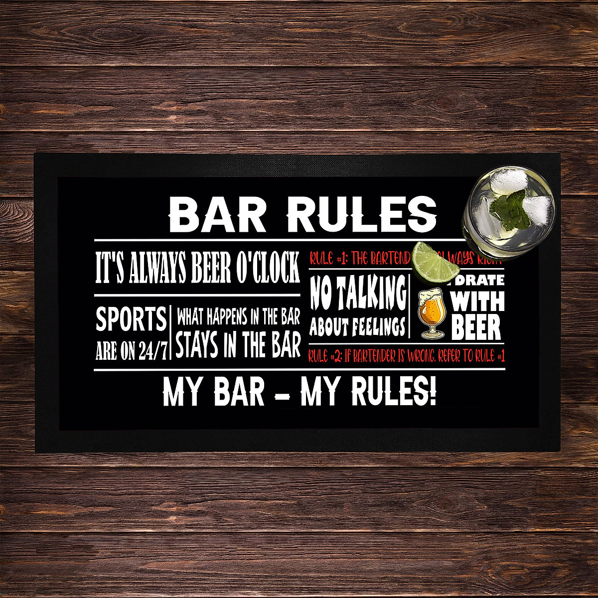 Bang Tidy Clothing Bar Runner Mat - Novelty Home Pub Bar - Funny Drink Beer Gifts for Men Women - Bar Rules