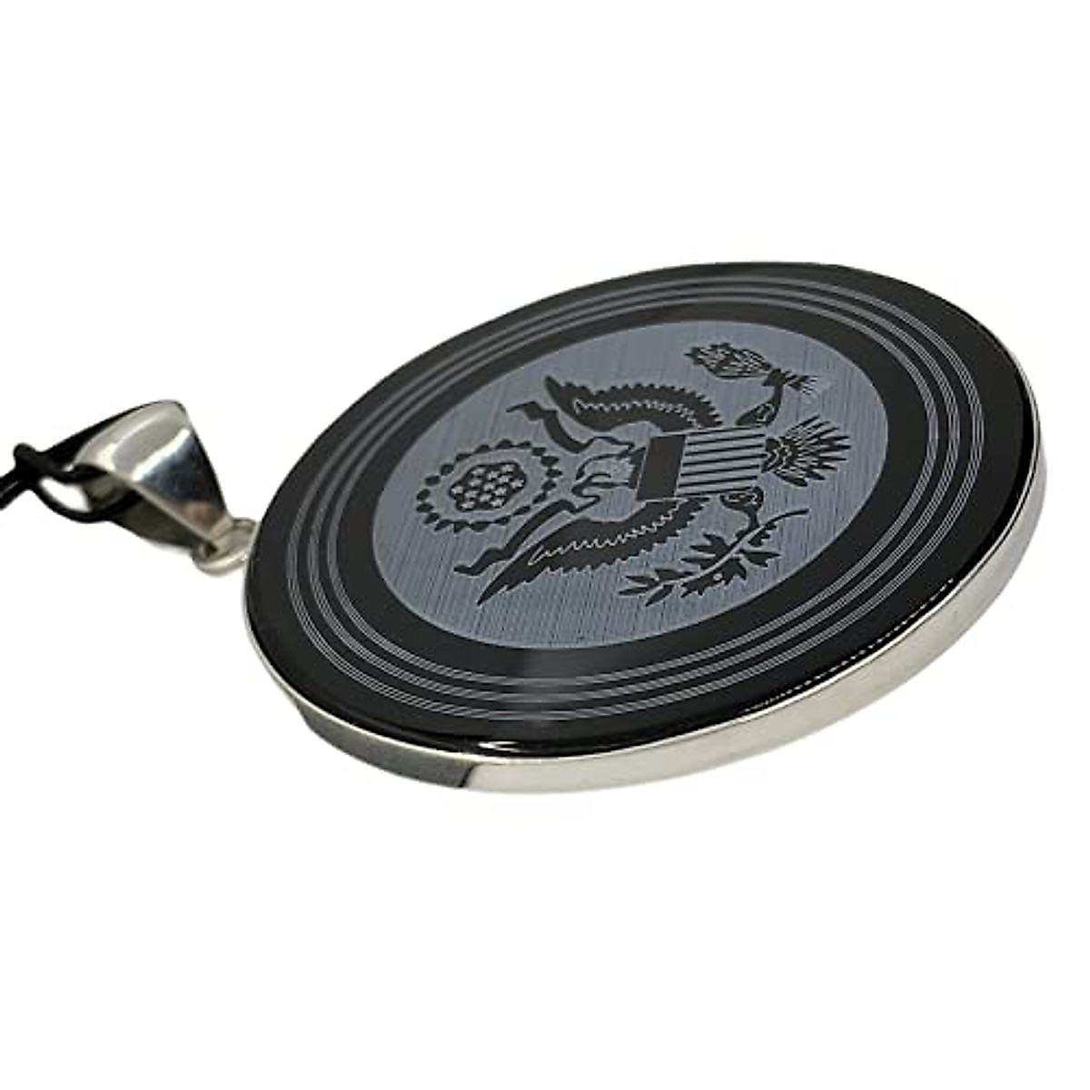 Charles Albert Jewelry .950 Fine Sterling Silver Onyx Medallion Pendant Great Seal of the United States Unfinished Pyramid, and the Eye of Providence