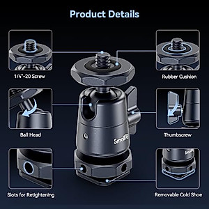 SmallRig Mini Ball Head (2 Pack) with 1/4" Screw and Removable Shoe Mount, 360 Degree Rotatable Aluminum Tripod Head for Camera Tripods Monopods Camcorder Light Microphone, Max. Load 1.5 kg - 2948B