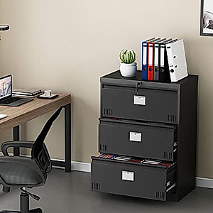 kingwolfox 3 Drawer Lateral File Cabinet with Lock, Locking lateral Filing Cabinet for Office Metal Steel File Drawers Cabinet, Lockable Horizontal File Cabinet for Hanging Legal.
