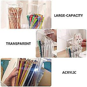 Housoutil 2Pcs Acrylic Makeup Brush Holder Organizer with Lid, Clear Makeup Organizer, Cosmetic Brush Storage Organizer Pen Holder for Bathroom, Dresser, Vanity and Countertop