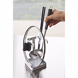 Yamazaki Home Ladle Holder-Lid Stand For Utensils In Kitchen,, Steel, Water Resistant, No Assembly Req., White
