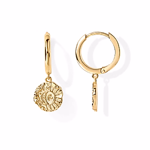 PAVOI 14K Yellow Gold Plated S925 Sterling Silver Post Lightweight Drop Dangle Huggie Hoop Earrings for Women | Dainty Coin Earrings