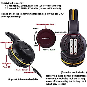 SIMOLIO 3 Pack Wireless IR Headphones for Honda & Odyssey, CR-V, Accord, Pilot, Ridgeline, RDX, MDX, with Carrying Cases/AUX Cord, Share Port, 2 Channel Folding IR Car DVD Replacement Headsets