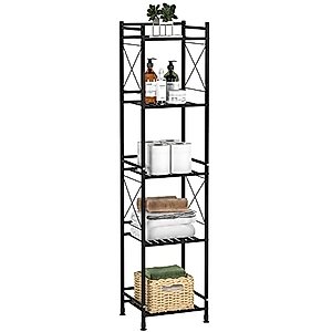TZAMLI 5 Tier Shelving Unit, Free-Standing Bathroom Storage Shelves, Metal Heavy Duty Storage Rack Shelf for Small Space Kitchen Balcony Office, Matte Black