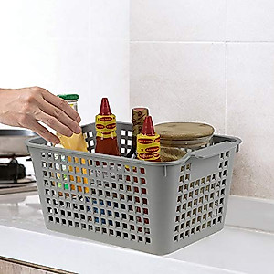 Ggbin Plastic Storage Organizer Basket, Grey Woven Plastic Baskets, 6-Pack