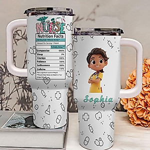 Personalized Nurse Tumbler 40oz -nurse translator-Custom Name Insulated Travel Mug with Handle & Straw, Gift for Nurses, Medical Workers, Appreciation, Mother's Day jxvOfX