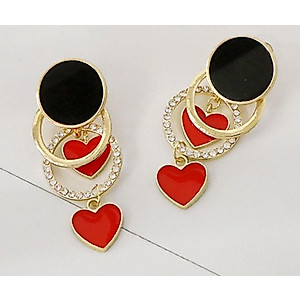 Decent LOOK Trendy Earrings for Women 2024 Black Red Gold Hoop | Triple Circle Diamond Earrings | Chunky Gold Earrings (Pack of 01)