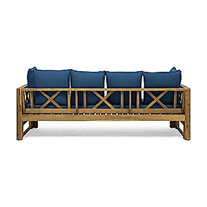 Great Deal Furniture Camille Beach Outdoor Extendable Acacia Wood Daybed Sofa, Teak and Dark Teal