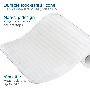 iDesign Lineo Silicone Kitchen Countertop Drying Mat for Pots, Pans, Glassware, Silverware, 16" x 12.4" x .24", Clear