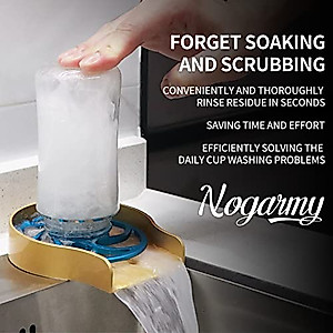 NOGARMY Glass Rinser for Kitchen Sink, Metal Cup Washer Rinser with 360° Rotating Jet, Faucet Glass Bottle Cleaner, Kitchen & Bar Sink Automatic Flushing Device