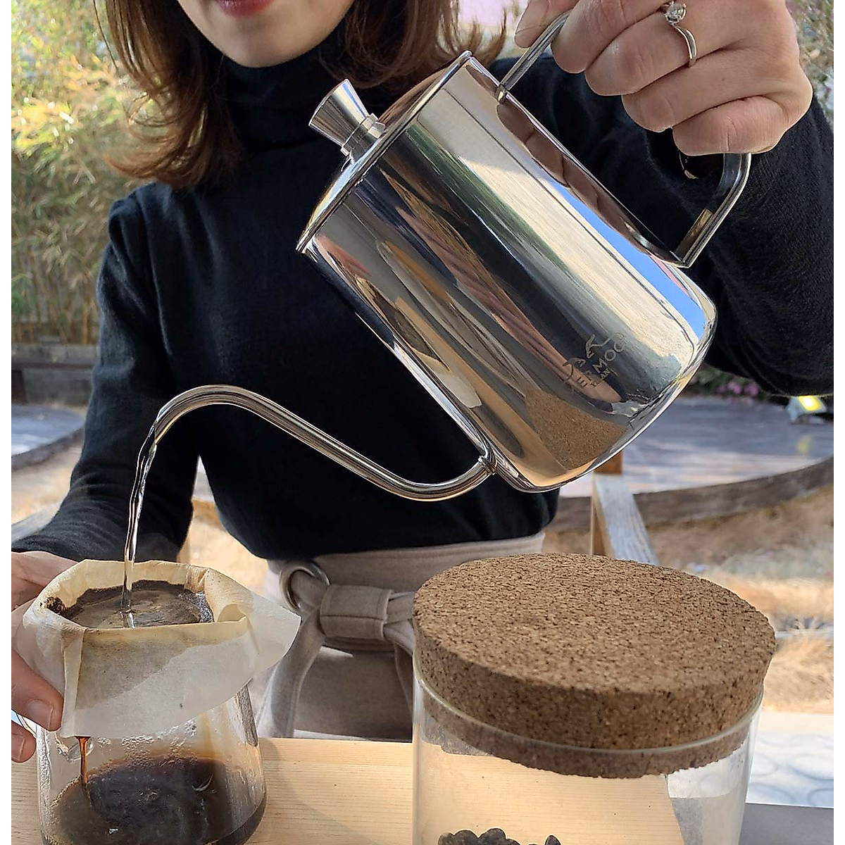 MERMOO YILAN Gooseneck Coffee Kettle 21oz Pour Over Drip Pot 600ml Long Narrow Spout Stainless Steel Water Dripper Kettle for Tea & Coffee（Black)