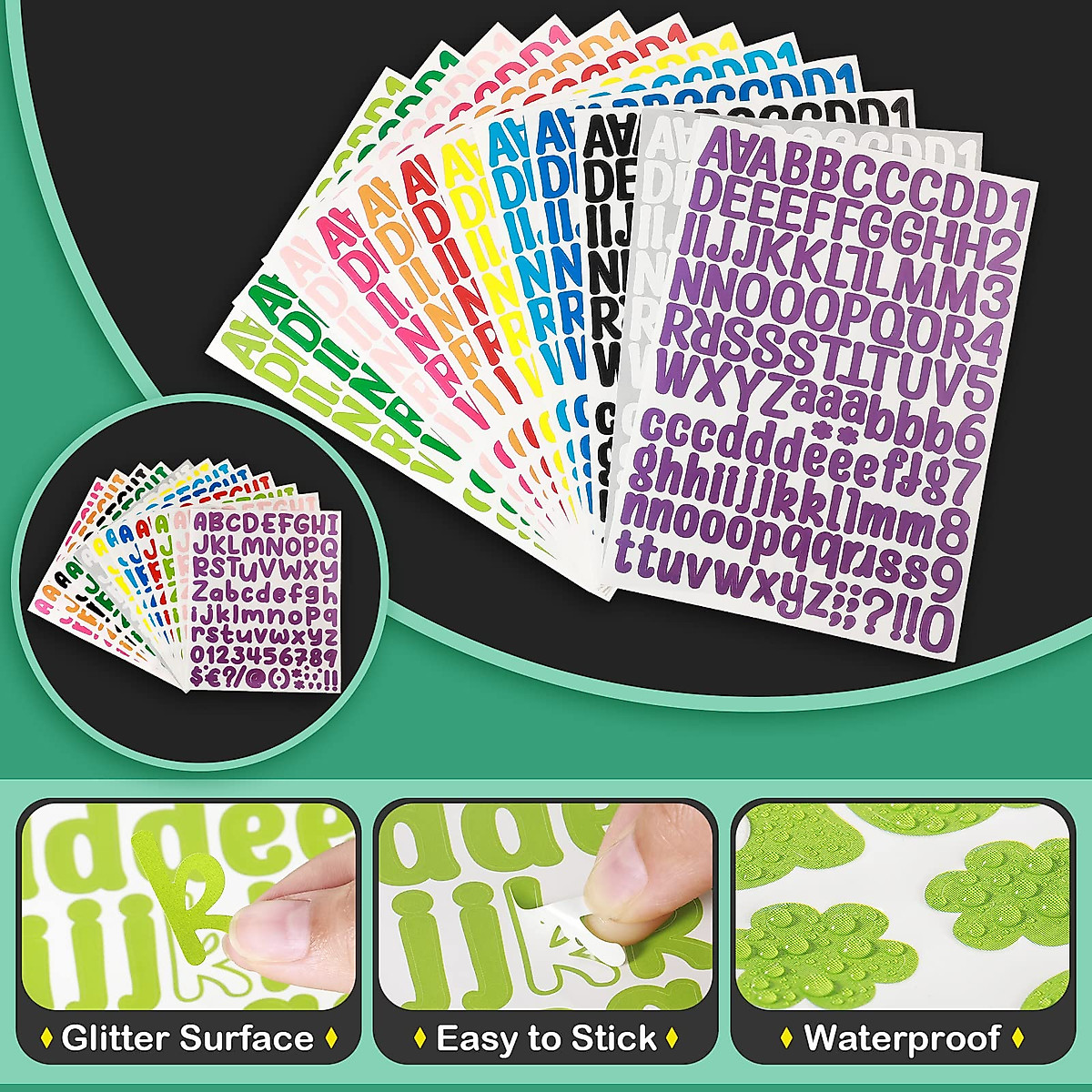 24 Sheets Self Adhesive Vinyl Letters Numbers Kit, Mailbox Stickers Waterproof Letter Stickers Sticky Address Number DIY Nmber Decal for Window Door Car Guitar, 12 Colors(Vivid Style)