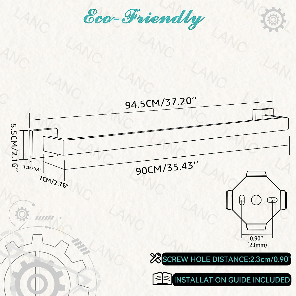 LANC 36-Inche Long Towel Bars for Bathroom Wall Mounted, Matte Black Bath Towel Racks Stainless Steel Total-37.5” Towel Rails for Kitchen Square Towel Holder Rods Hanger, A8804MB-9P1