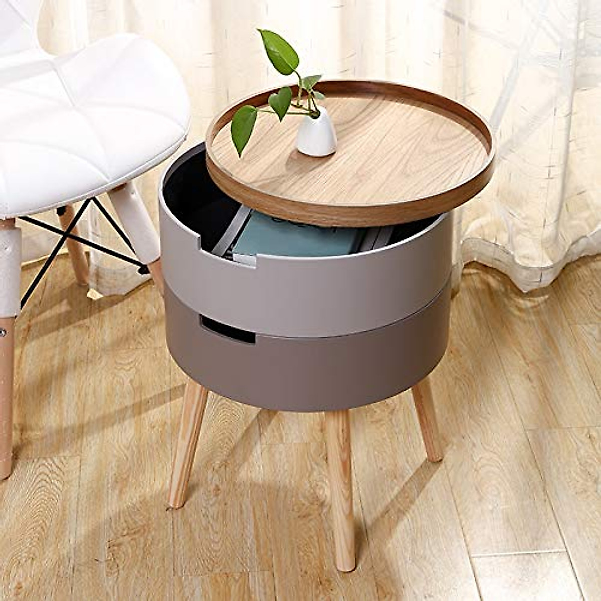 SJYDQ Bedroom Small Simple Bedside Table Round Bedside Table, Side Table Double Drawer Bedside Table
