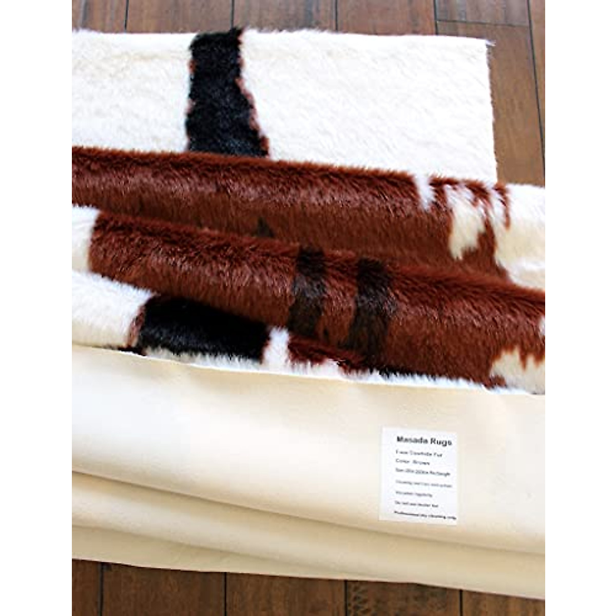 Masada Rugs, Faux Fur Cowhide Area Rug Brown Black White (3 Feet X 5 Feet)