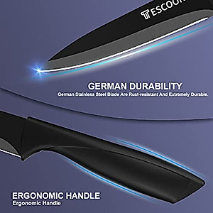 Knife Set, 16pcs Kitchen Knife Set High Carbon Stainless Steel, Chef Knife, 6 Serrated Steak Knives, Scissors, Peeler & Knife Sharpener with Acrylic Stand, Easy-Grip Handle, Rust-proof