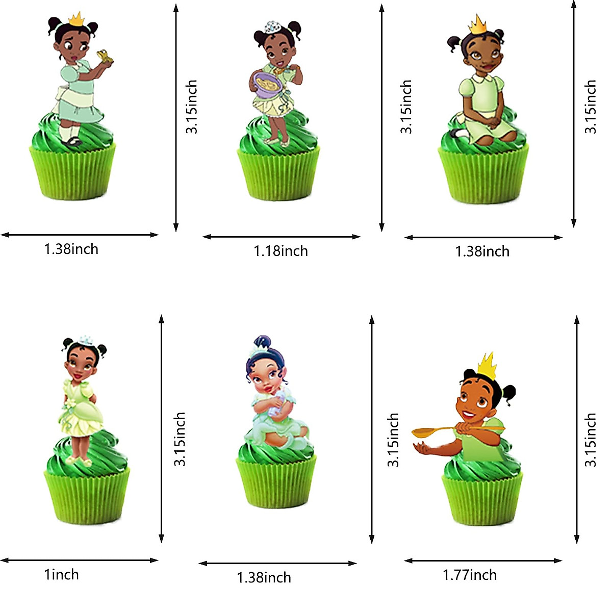 48Pcs Tiana Birthday Cake Topper Decoration Supplies for Tiana Children's Cupper Topper for Kids Birthday Party
