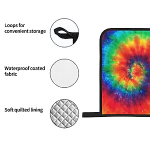 Oven Mitts and Pot Holders,4 Piece Tie Dye Rainbow Printed Heat Resistant Comfortable Oven Gloves for Cooking