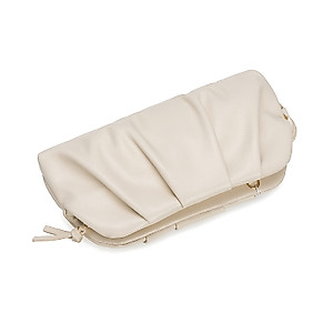CHARMING TAILOR Chic Soft Vegan Leather Clutch Bag Dressy Pleated PU Evening Purse for Women (Off White)